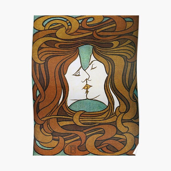 Póster «El beso, mujeres art nouveau besándose hacia 1898.» de ...