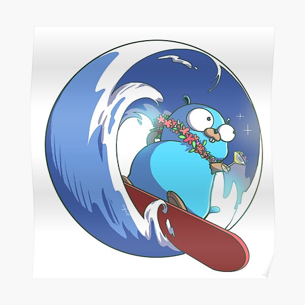 "Golang Gopher Go Surfing" Poster by clgtart | Redbubble