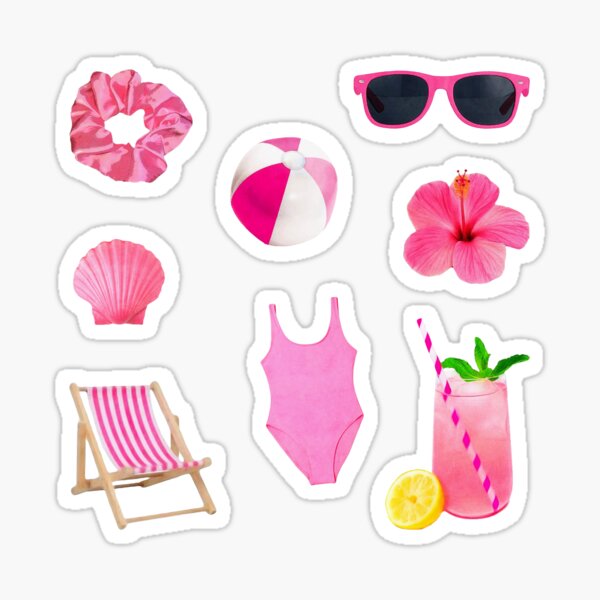 "Pink Tropical Summer Vacation Getaway Pack ~ 8 Sticker Collection Set ...