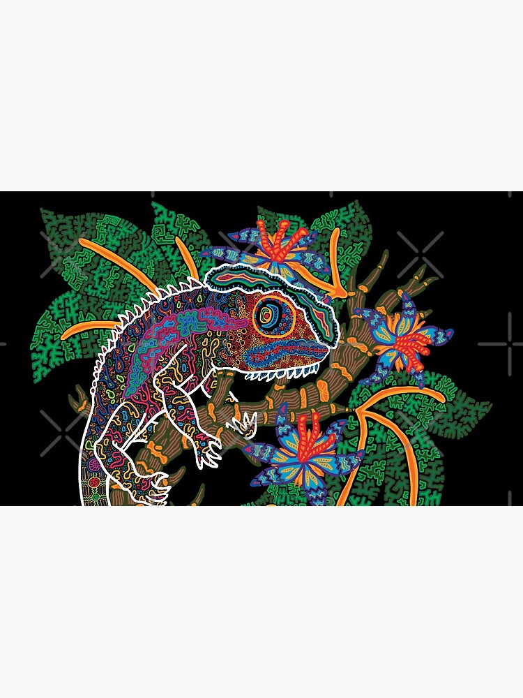 "PSYCHEDELIC TRIPPY HORROR VACUI ANIMAL CHAMELEON ON BRANCH - full ...