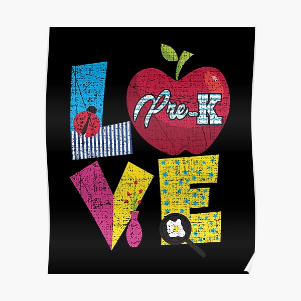 "Love Pre-K 90s Retro Style Grunge Vintage Preschool design" Poster by ...