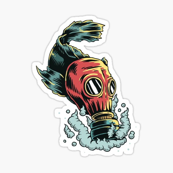 "Fish Wearing Gas Mask Polluted Water Illustration" Sticker for Sale by ...