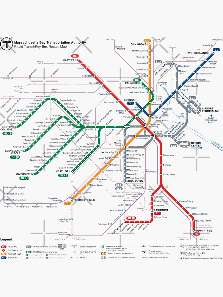 "Boston MBTA Map" Sticker for Sale by marblequeen | Redbubble