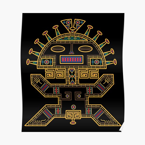 Poster « MUISCA CHIBCHA COLOMBIA MAN MASK IDOL - dessin au trait », par ...