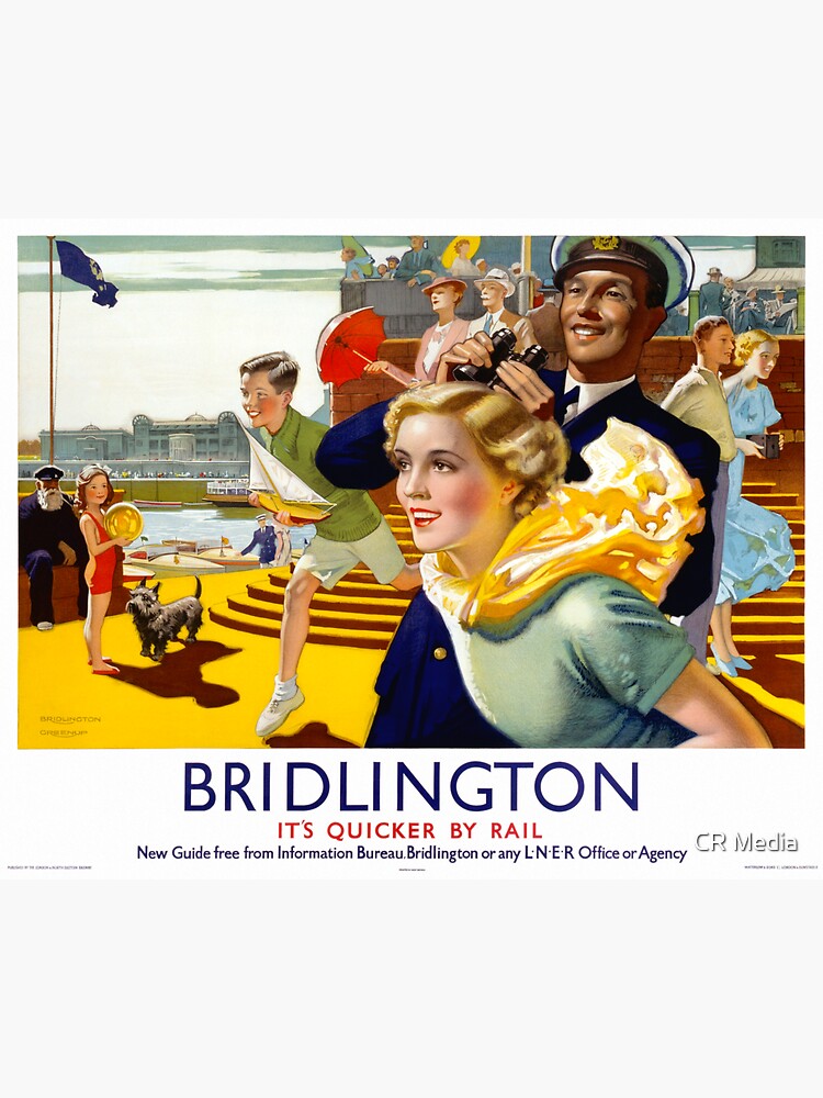 "Bridlington England Vintage Travel Poster Restored" Sticker by ...