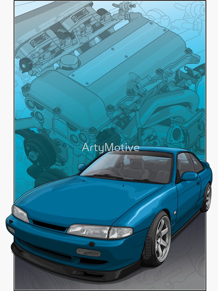" 200sx/240sx S14 (zenki) illustration with sr20 background" Sticker ...