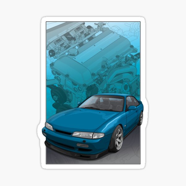 " 200sx/240sx S14 (zenki) illustration with sr20 background" Sticker ...