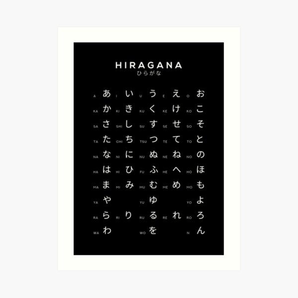 "Hiragana Chart - Japanese Alphabet Learning Chart - Black" Art Print ...