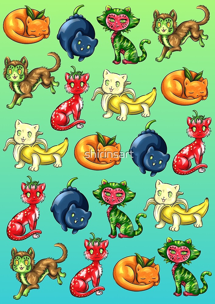 "Fruit Kittens - Green/Blue Gradient " by shirinsart | Redbubble