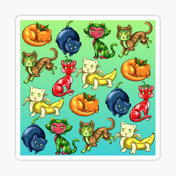 "Fruit Kittens - Green/Blue Gradient " Sticker by shirinsart | Redbubble