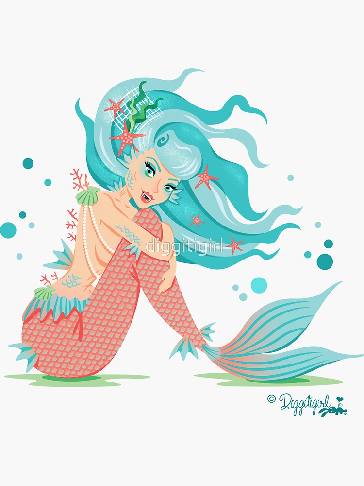 "Monster Mermaid Pin-Up" Sticker by diggitigirl | Redbubble