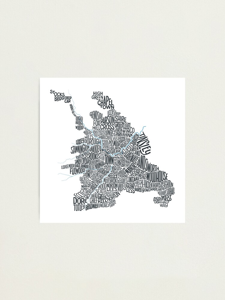 "Sheffield suburb word map - CARDS, PRINTS, POSTERS. Black text ...