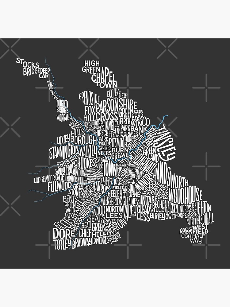 "Sheffield suburb word map - CARDS, PRINTS, POSTERS. White text." Art ...