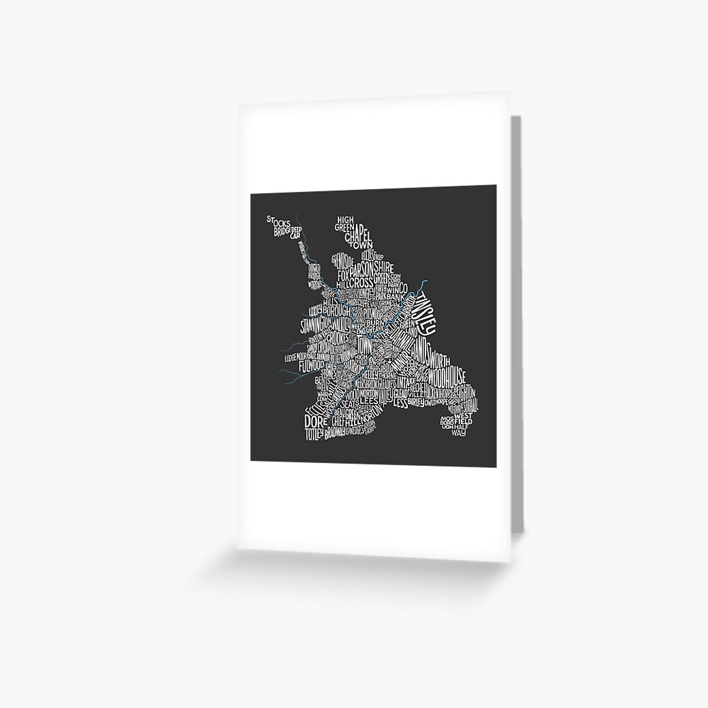 "Sheffield suburb word map - CARDS, PRINTS, POSTERS. White text ...