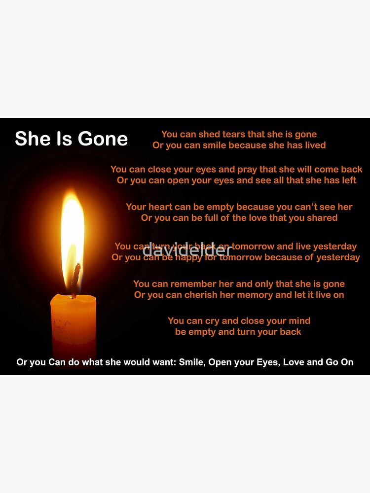 "She is Gone - Funeral Poem for Her" Sticker for Sale by davidelder ...