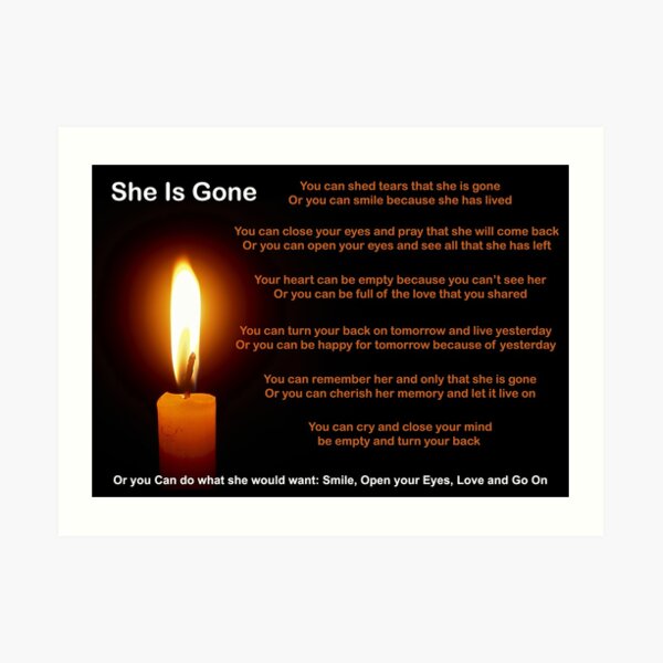 "She is Gone - Funeral Poem for Her" Art Print by davidelder | Redbubble