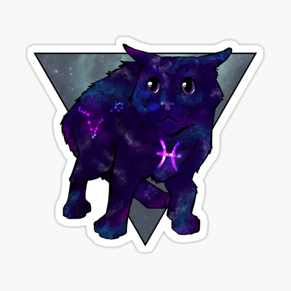 "Pisces Cat (with Water Symbol background)" Sticker by bendrawslife ...