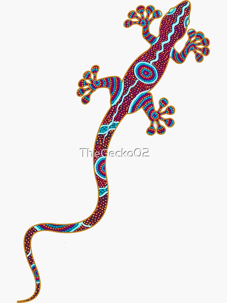 "Aboriginal Gecko in red, one of three variations" Sticker for Sale by ...
