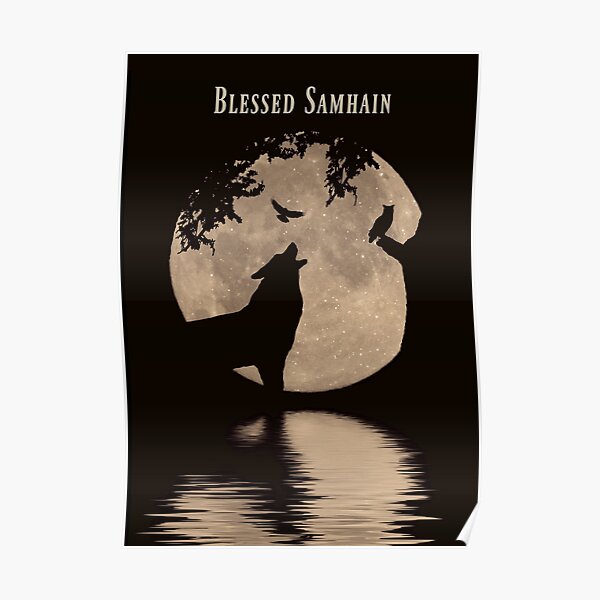 "Pagan Wiccan Samhain Blessed Samhain with Wolf, Raven, Owl and Harvest ...