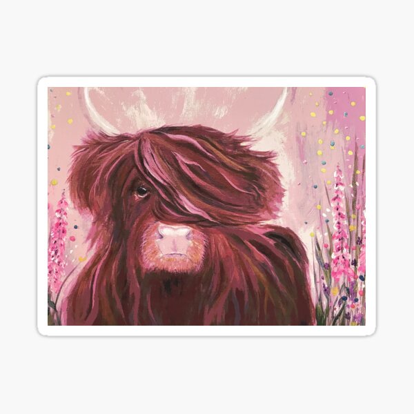 "Highland Cow in purple tones" Sticker by Amazingraceart | Redbubble