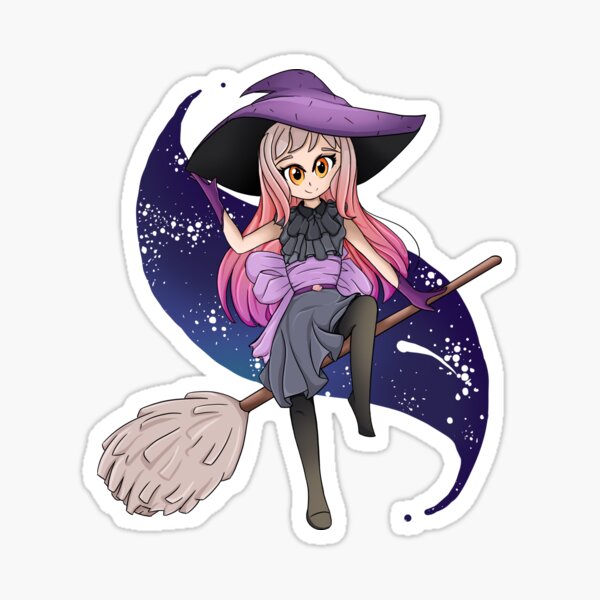 "Anime Witch Girl on Magic Broomstick - Cute Cartoon Girl" Sticker for ...