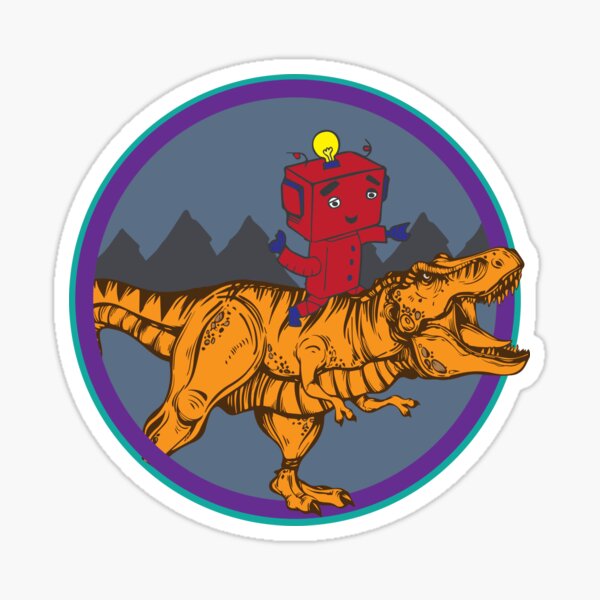 "Robot rides on a dinosaur Robo Cowboy" Sticker for Sale by tarek25 ...