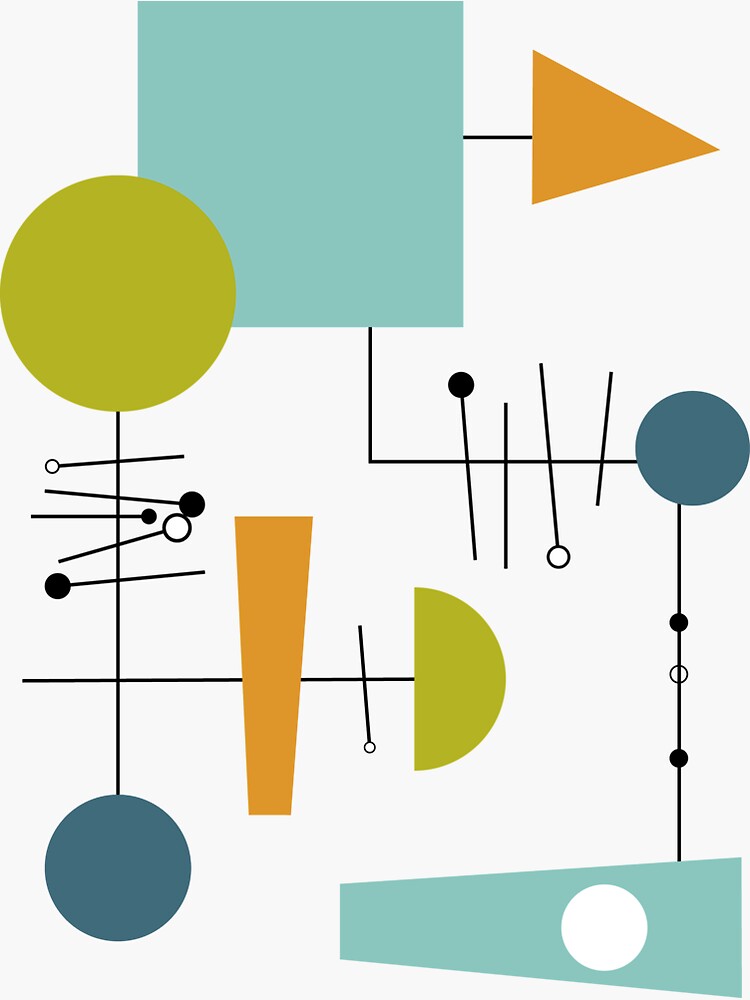 "Retro Flowchart Mid Century Modern Colorful Shapes and Lines" Sticker ...