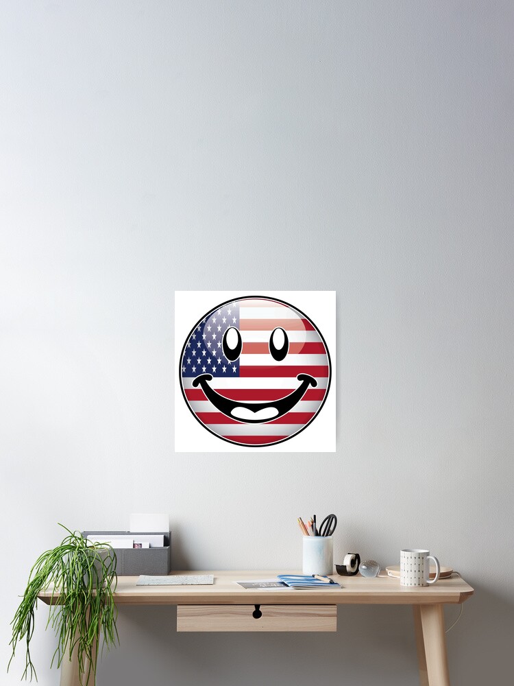 "America USA Flag Happy Face Smiley Emoji Button" Poster for Sale by ...