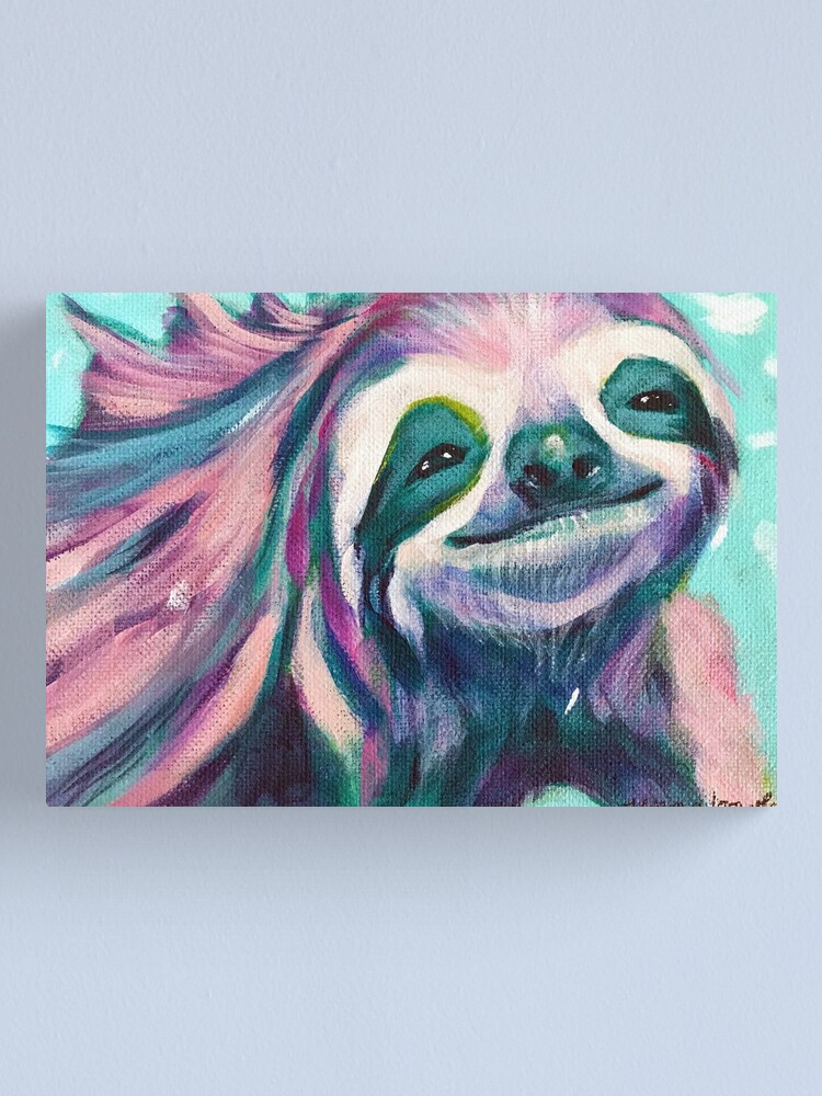 "Smiling Sloth Happy Sloth | Sloth Art" Canvas Print for Sale by ...
