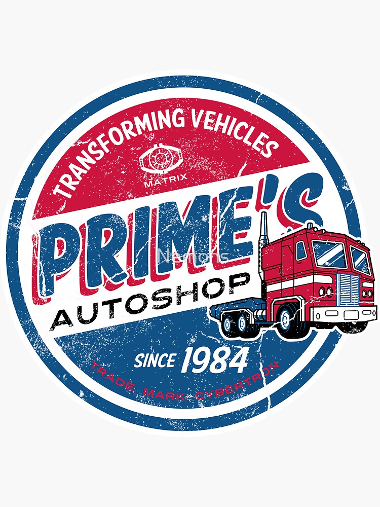 "Prime's Autoshop - Vintage Distressed Style - Garage " Sticker for ...