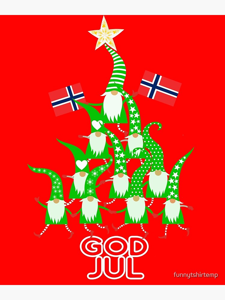 "God Jul Nordic Gnomes Christmas Tree Tomte Nisse Flags norwegian flag ...