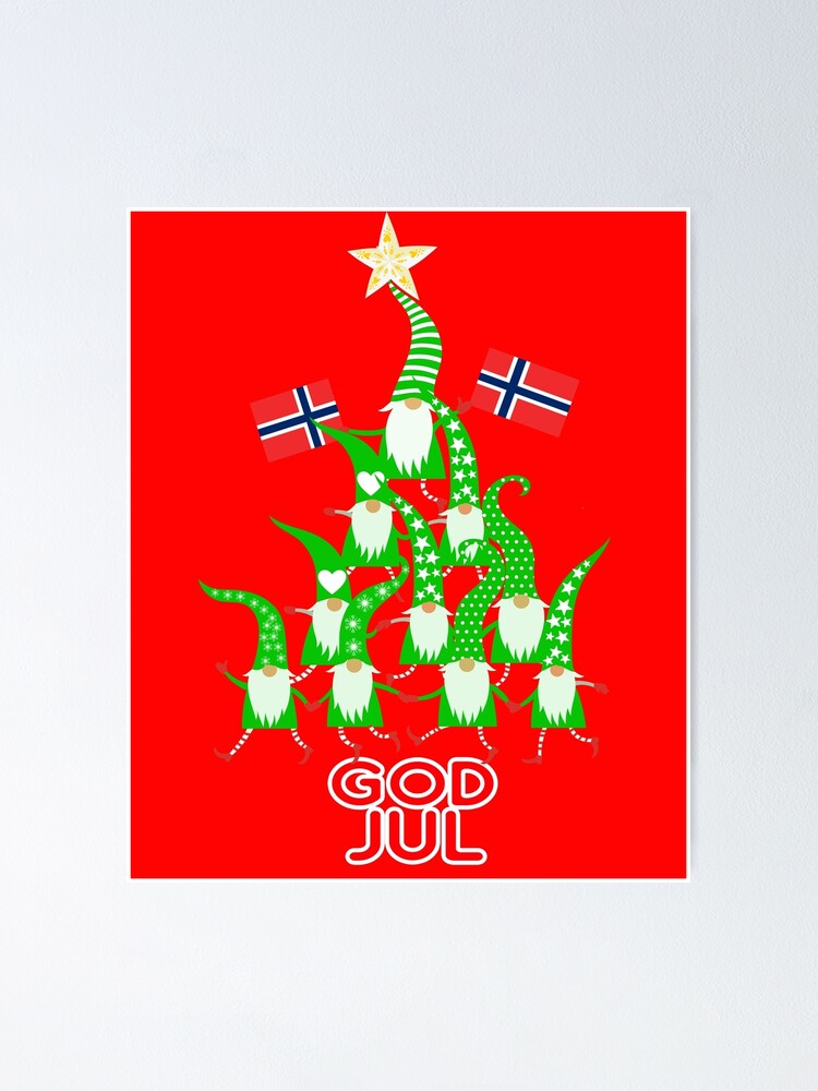 "God Jul Nordic Gnomes Christmas Tree Tomte Nisse Flags norwegian flag ...