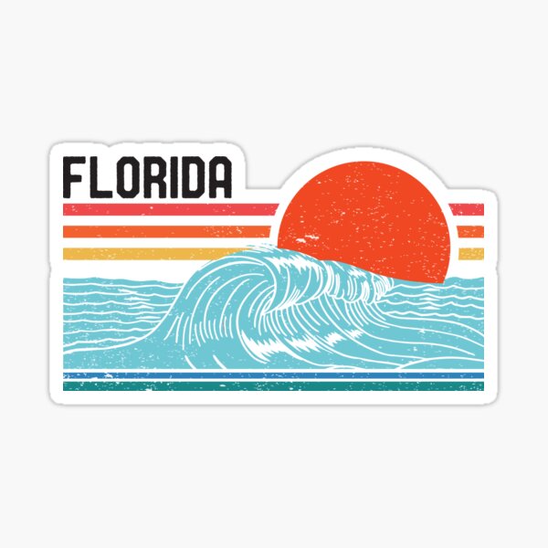 "Vintage Florida Beach Sunset Retro 80s 70s Surfing Souvenir" Sticker ...