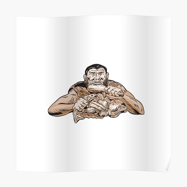 "Neanderthal Man Eating Paleo Diet Etching" Poster by patrimonio ...