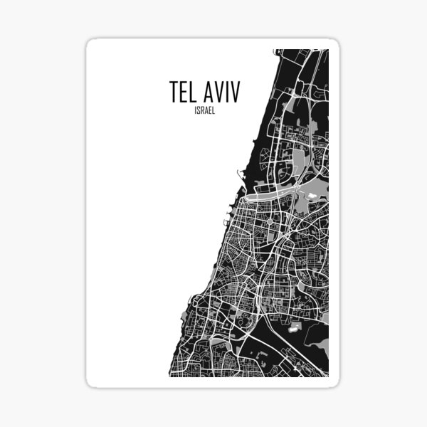 "Tel-Aviv Map, Israel, City" Sticker by pinspace | Redbubble