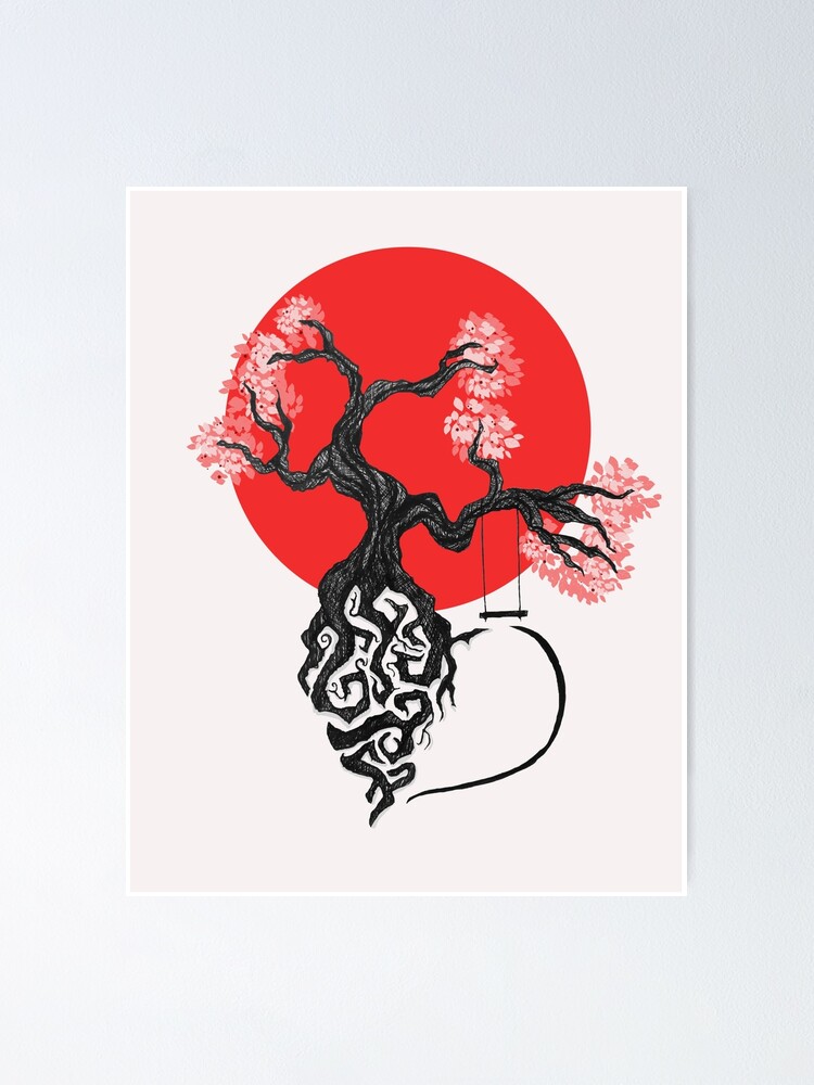 "Sakura Tree Root Heart On Japanese Sun" Poster by TeykaLv | Redbubble
