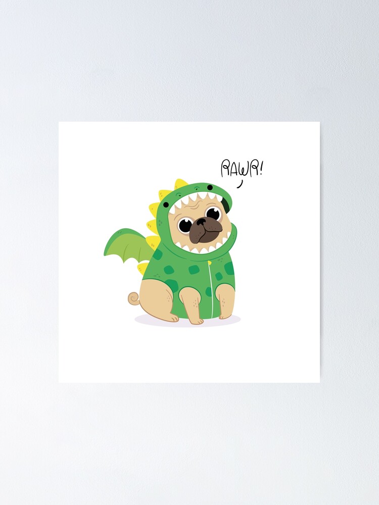 "Pug Dinosaur In Costume" Poster for Sale by gabrielghali | Redbubble