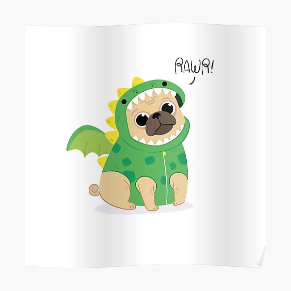 "Pug Dinosaur In Costume" Poster for Sale by gabrielghali | Redbubble