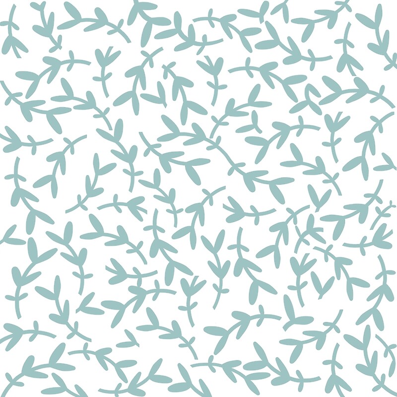 "Hand-Drawn Botanical Pattern in Ice Aqua Blue on White" by kierkegaard ...