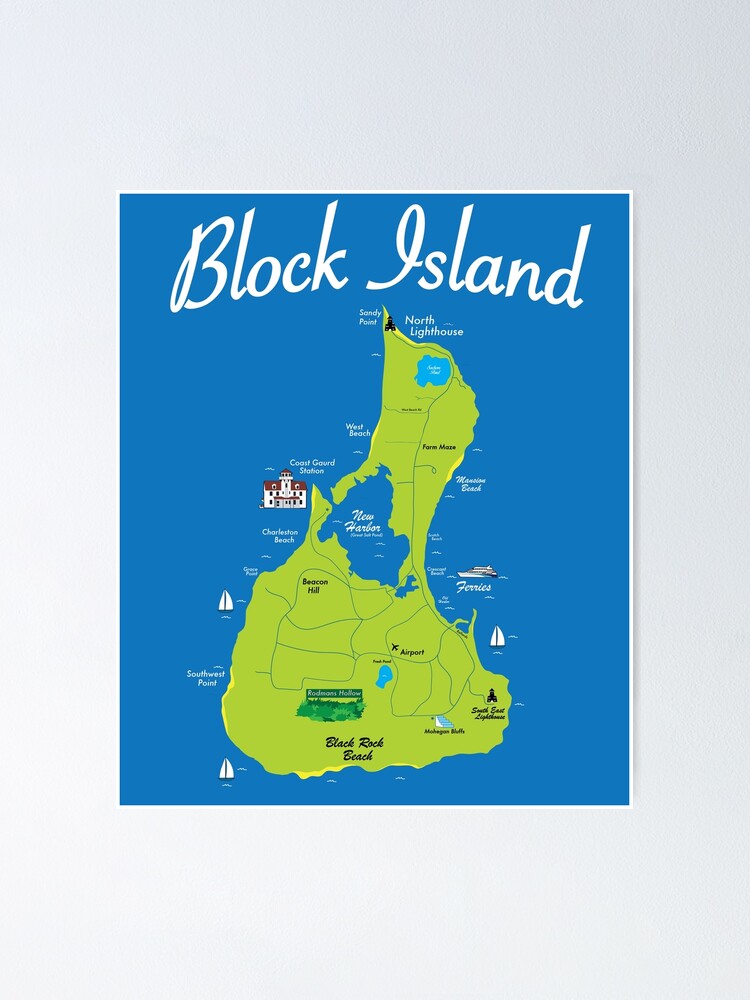 "Block Island Map" Poster by AnimalCreations | Redbubble
