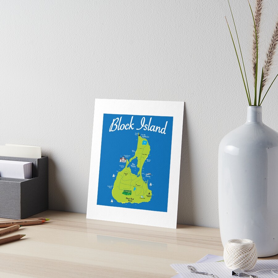 "Block Island Map" Art Board Print by AnimalCreations | Redbubble
