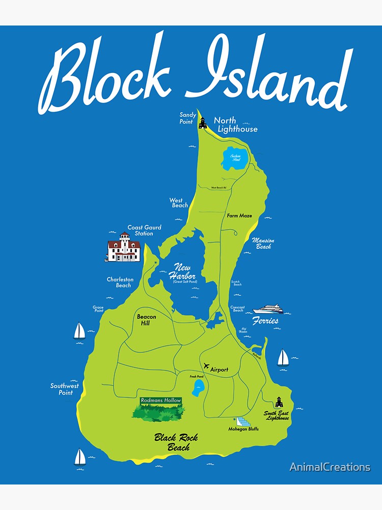 "Block Island Map" Sticker for Sale by AnimalCreations | Redbubble