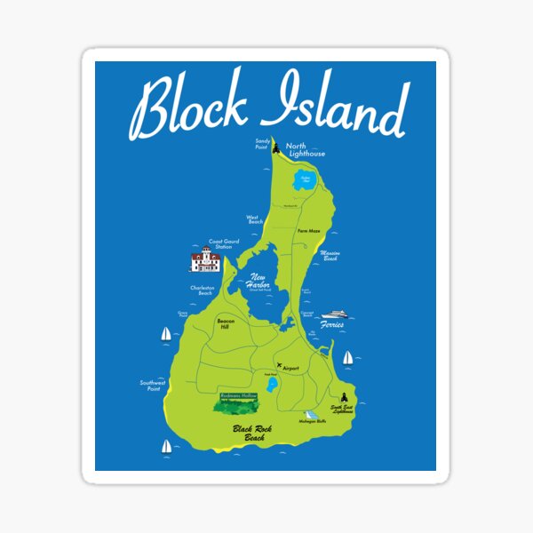 "Block Island Map" Sticker for Sale by AnimalCreations | Redbubble