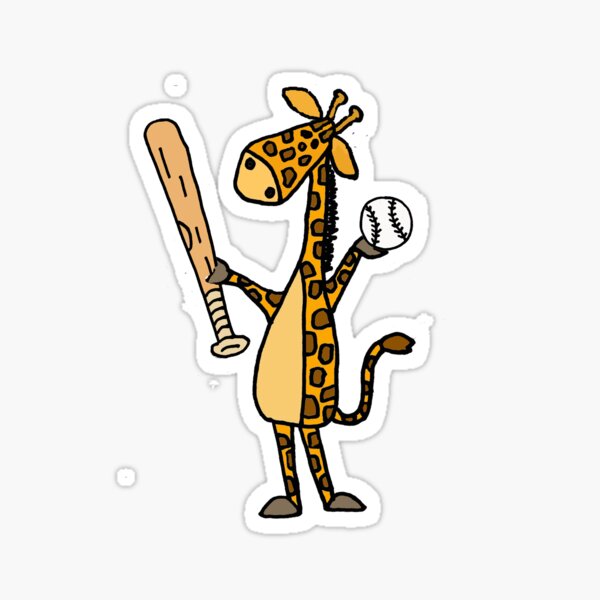 "Funny Giraffe Playing Baseball Cartoon" Sticker for Sale by ...