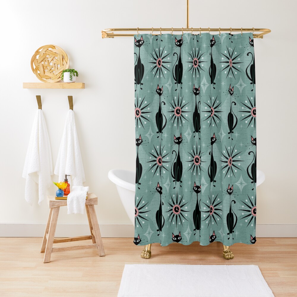 Mid Century Cats And Clocks | Shower Curtain