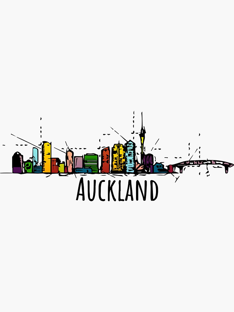"Funny Auckland Skyline New Zealand Cartoon Sketch" Sticker by ...