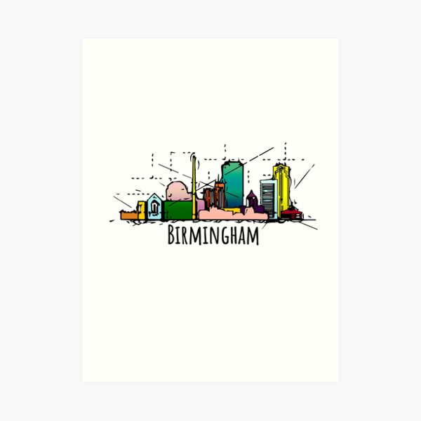 "Birmingham Alabama Skyline Cartoon Sketch " Art Print for Sale by ...