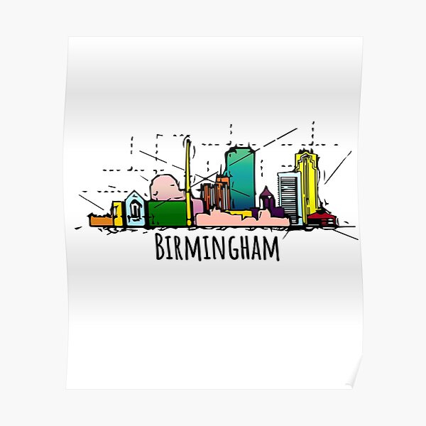 "Birmingham Alabama Skyline Cartoon Sketch " Poster by IvonDesign ...