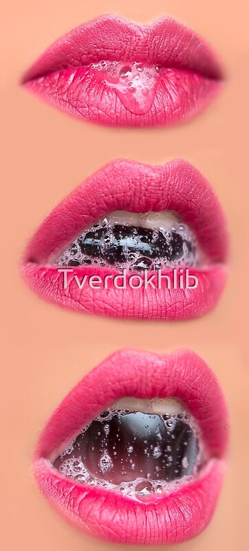 "Collage of female lips with a bubble of saliva" by Tverdokhlib | Redbubble