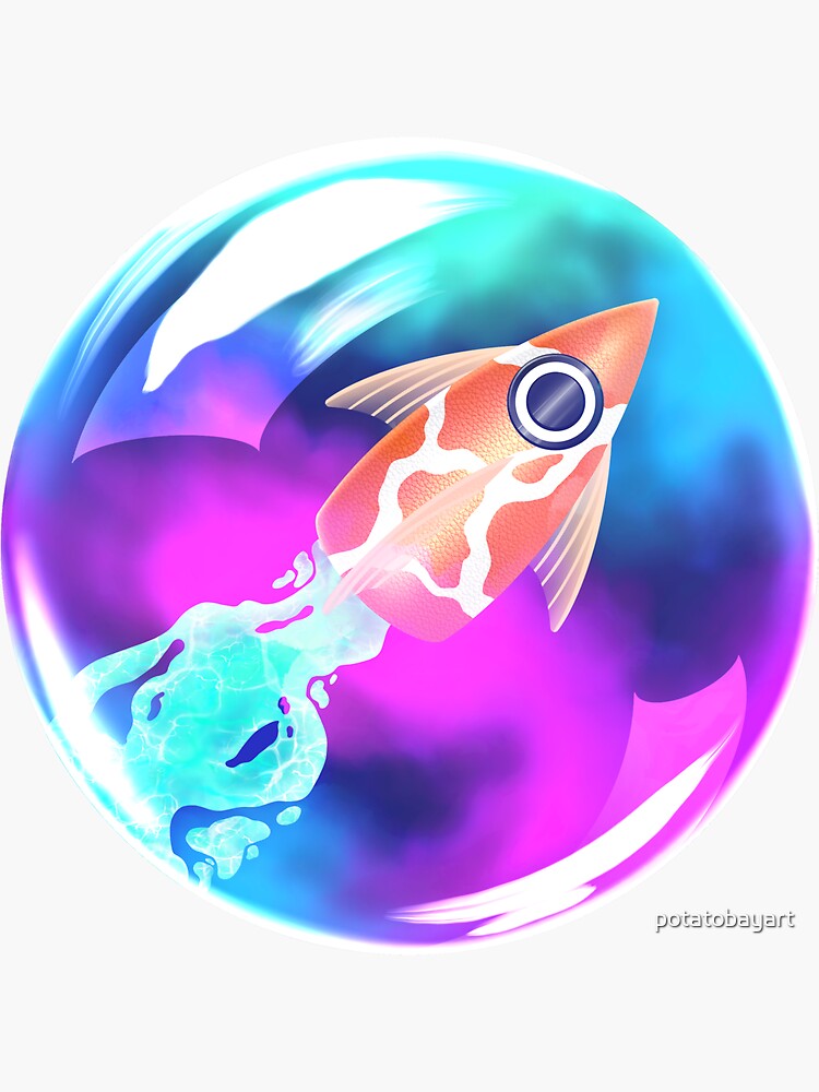 "Koi Fish Rocket in Bubble" Sticker by potatobayart | Redbubble